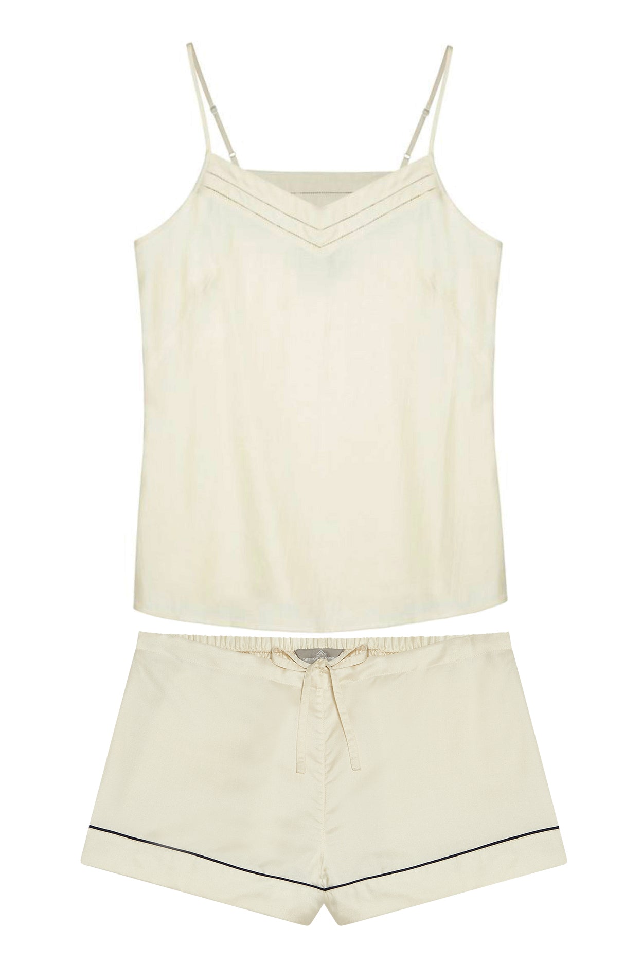 Mulberry Silk Camisole & Shorts Set - Ivory with navy piping – The ...